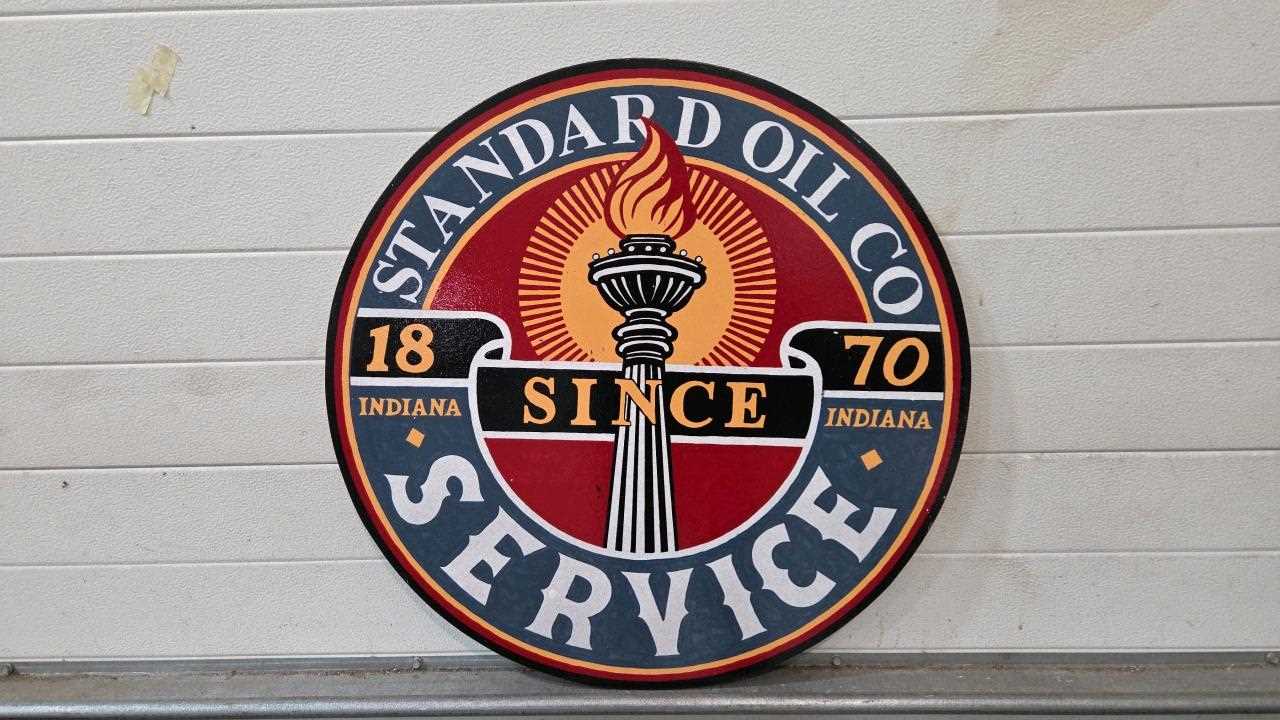 Lot 671 - WOODEN HAND PAINTED STANDARD OIL COMPANY