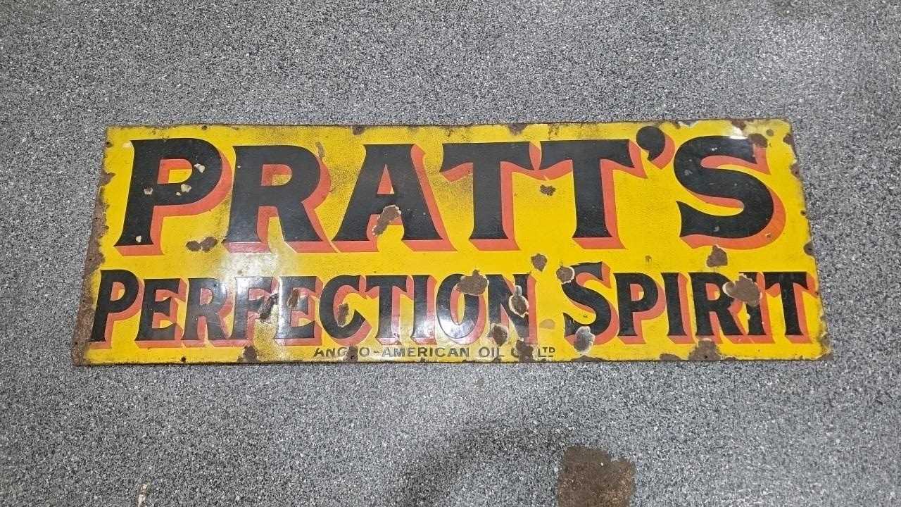 Lot 53 - PRATT'S PERFECTION SPIRIT ENAMEL SIGN 52" X