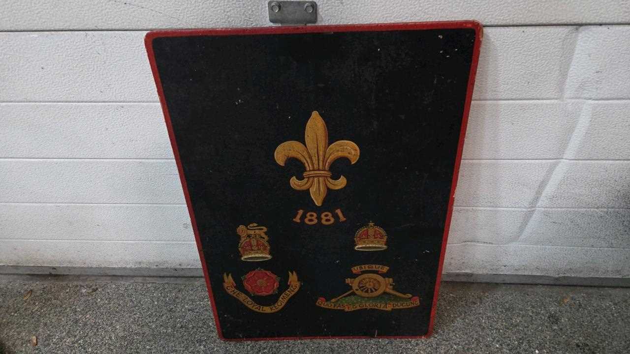 Lot 849 - WOODEN 1881 REGIMENT SIGN 26" X 18"