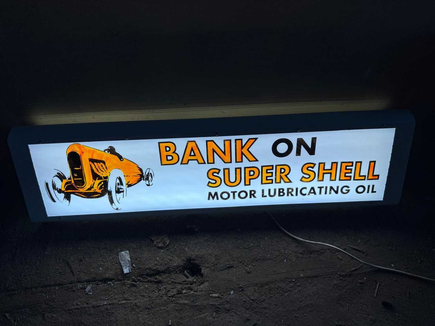 Lot 649 - BANK ON SUPER SHELL LIGHT UP SIGN 13.5" X 50"