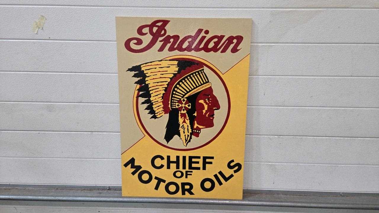 Lot 149 - WOODEN HAND PAINTED INDIAN MOTOR OILS SIGN