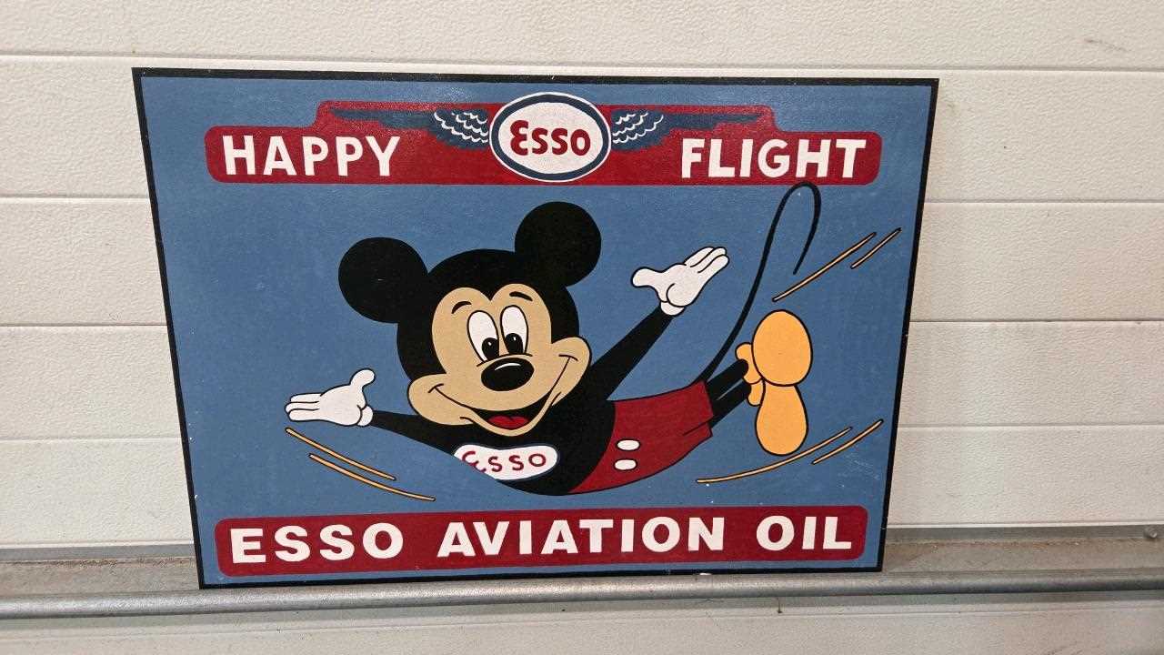 Lot 445 - WOODEN HAND PAINTED ESSO AVIATION SIGN-ALL