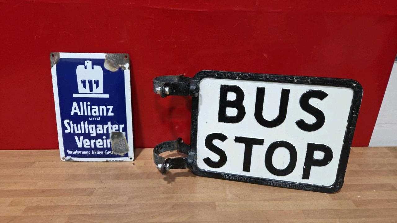 Lot 637 - ALLIANZ REPRO ENAMEL SIGN & DOUBLE SIDED BUS