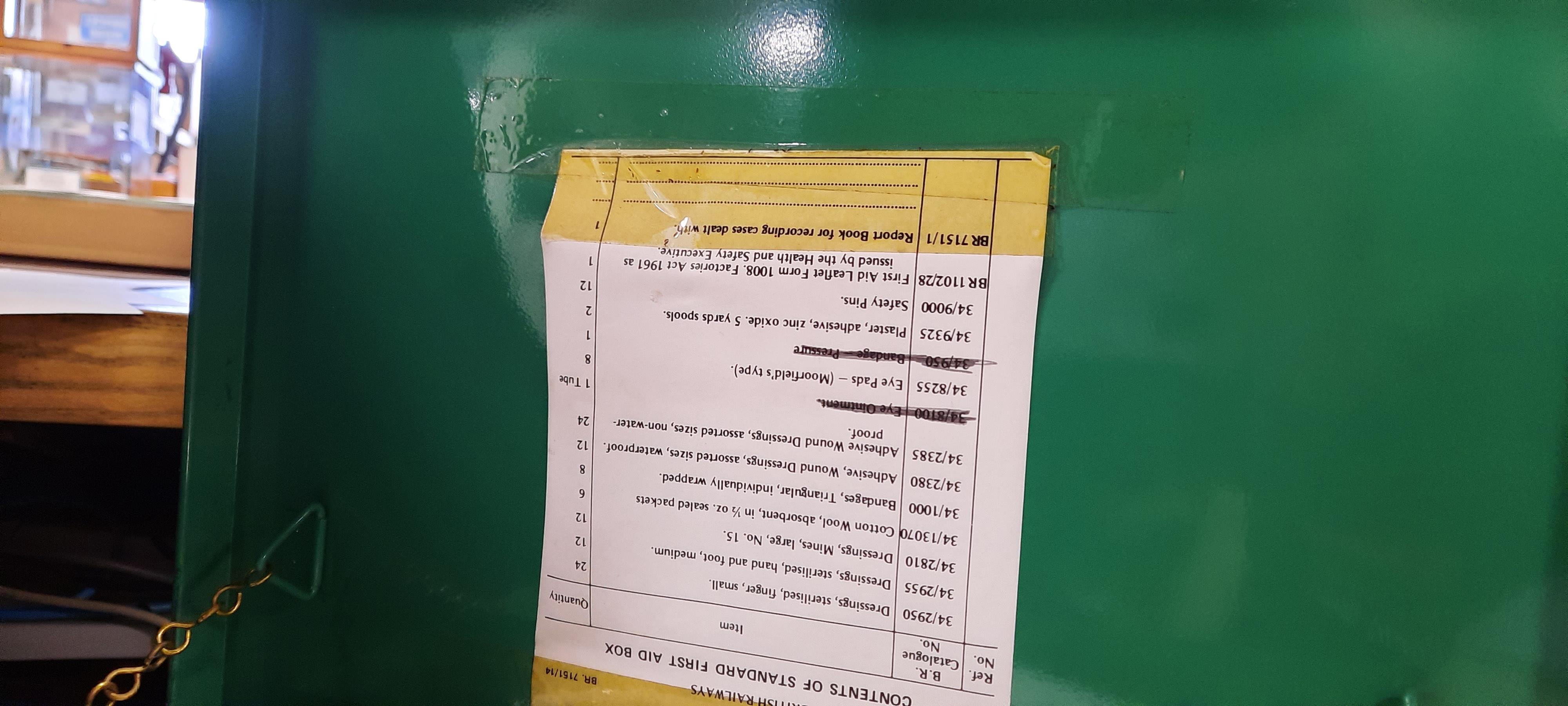 Lot 267 - BRITISH RAIL FIRST AID KIT.