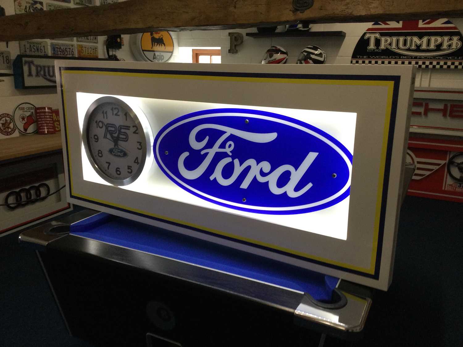 Lot 323 - LARGE ILLUMINATED FORD RS SIGN WITH CLOCK