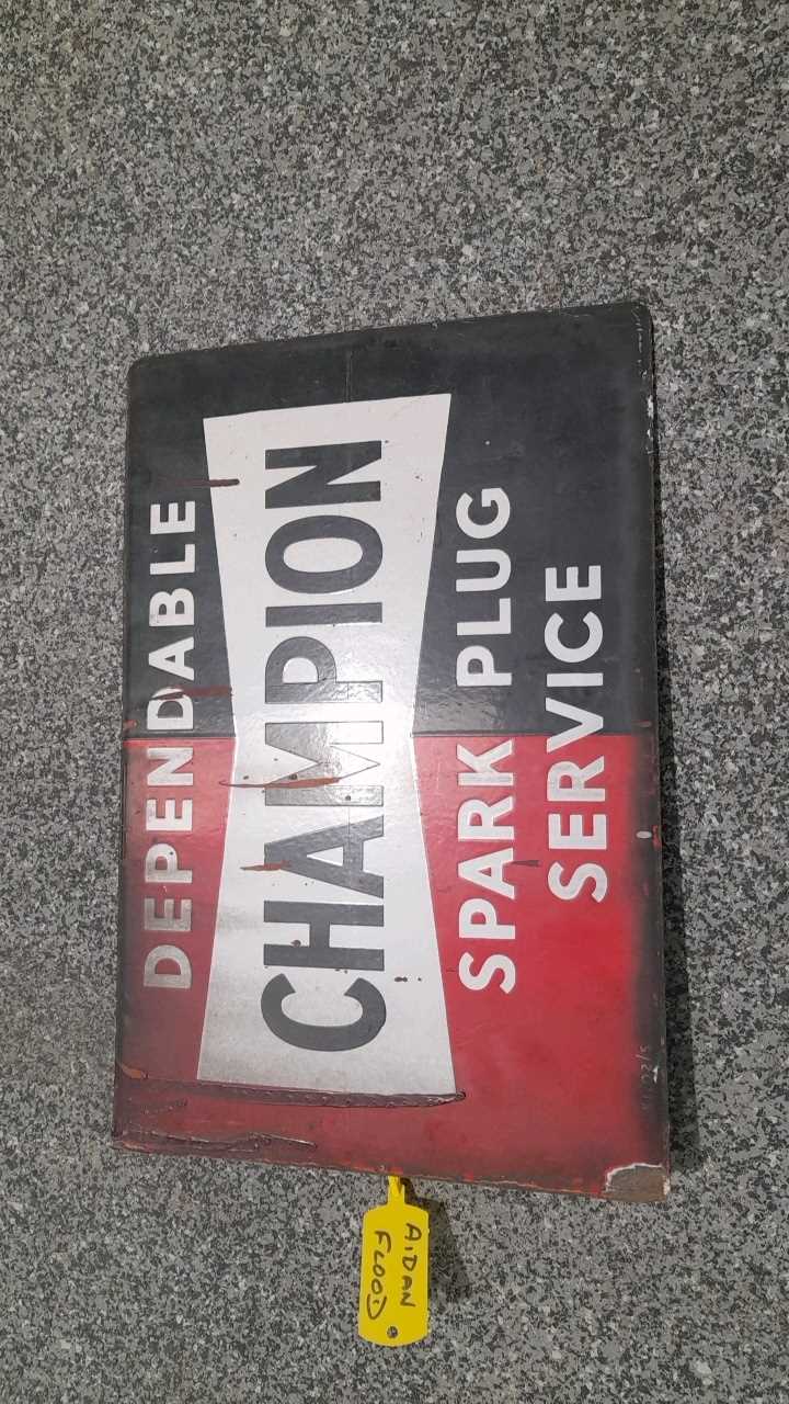 Lot 407 - DOUBLE SIDED CHAMPION PLUGS ENAMEL SIGN
